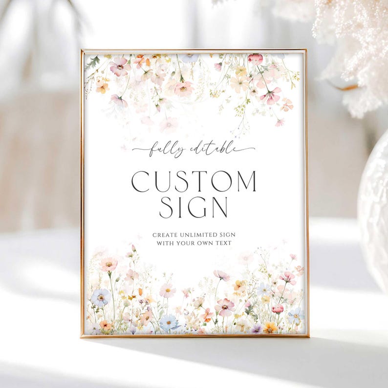 Wildflower Editable Sign Template, Boho Floral Custom Sign, Wedding ...