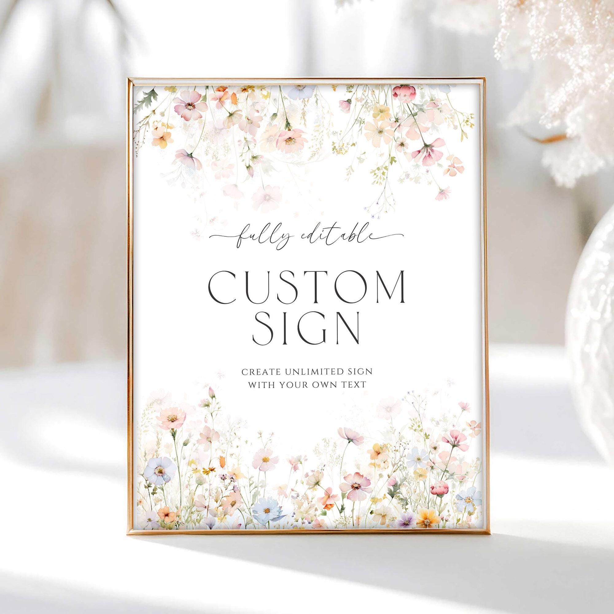 Wildflower Editable Sign Template, Boho Floral Custom Sign, Wedding ...