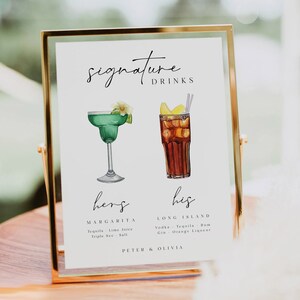 Wedding Signature Drink Sign , Printable Signature Cocktail Menu, His ...