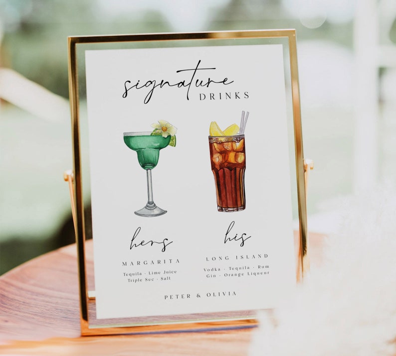 Wedding Signature Drink Sign Printable Signature Cocktail - Etsy