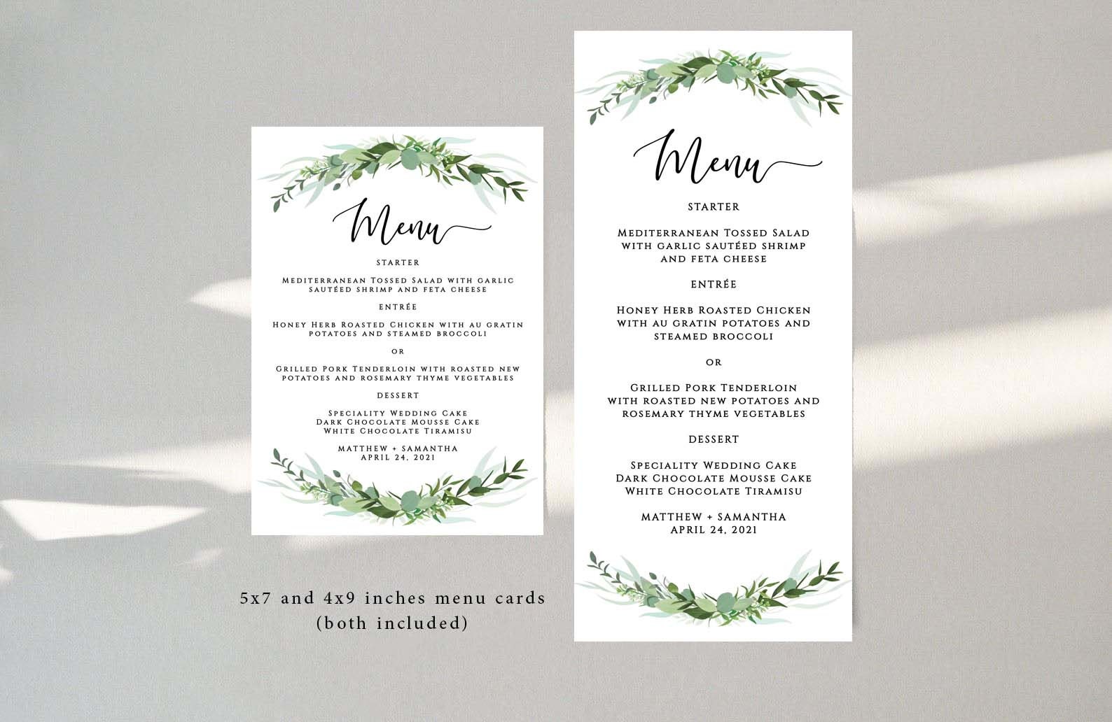 Greenery Rustic Wedding Menu Template Greenery Menu Card - Etsy