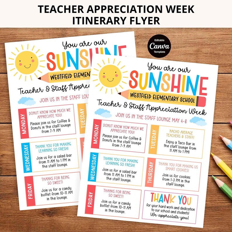 Teacher Appreciation Week Flyer, Editable Daily Schedule Template ...