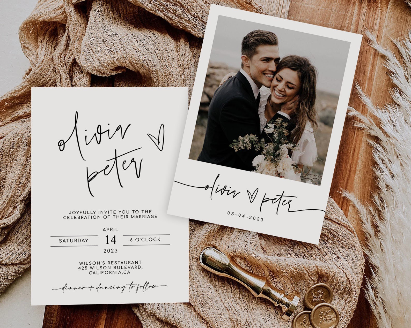 Minimal Wedding Invitation Template Editable Photo Wedding - Etsy