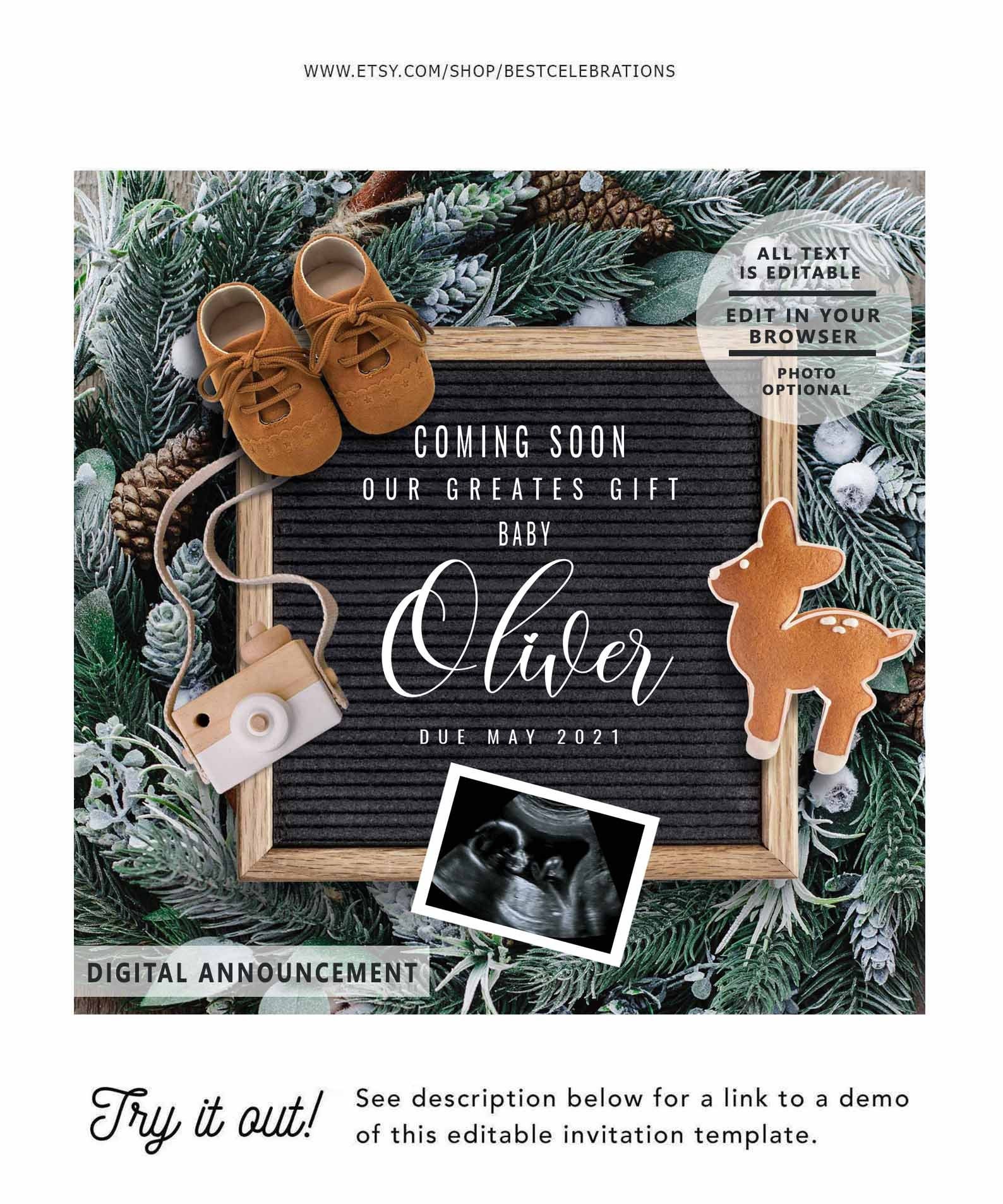 Winter Baby Announcement, Pregnancy Announcement, Social Media Digital ...