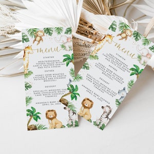 Editable Safari Animal Menu Card Template, Birthday Menu Card Template ...