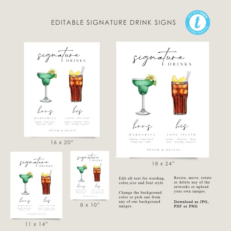 Wedding Signature Drink Sign Printable Signature Cocktail - Etsy