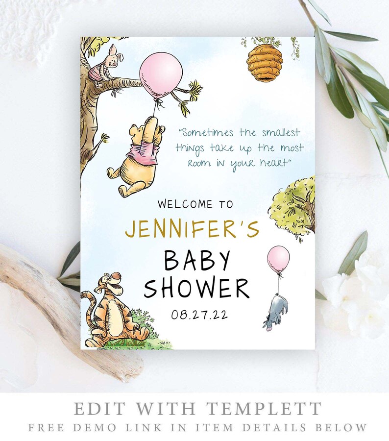 Pink Winnie the Pooh Baby Shower Welcome Sign Classic Winnie | Etsy