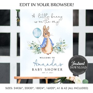 Peter Rabbit Baby Shower Welcome Sign, Editable Baby Shower Sign, Peter ...