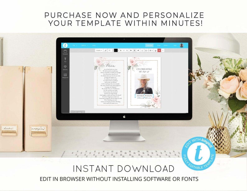 Pink Floral Funeral Program Template: Celebration of Life (digital ...