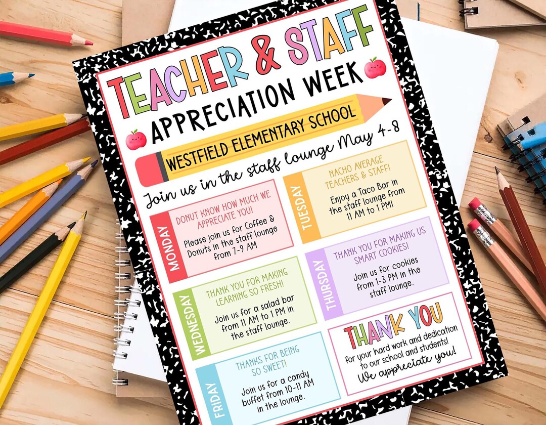 Teacher Appreciation Week Flyer Template, Printable Teacher & Staff ...