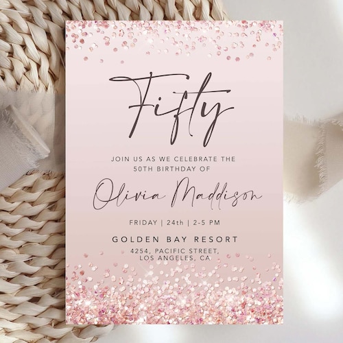 Printable Fifty Gold Glitter Editable 50th Birthday Invitation - Etsy