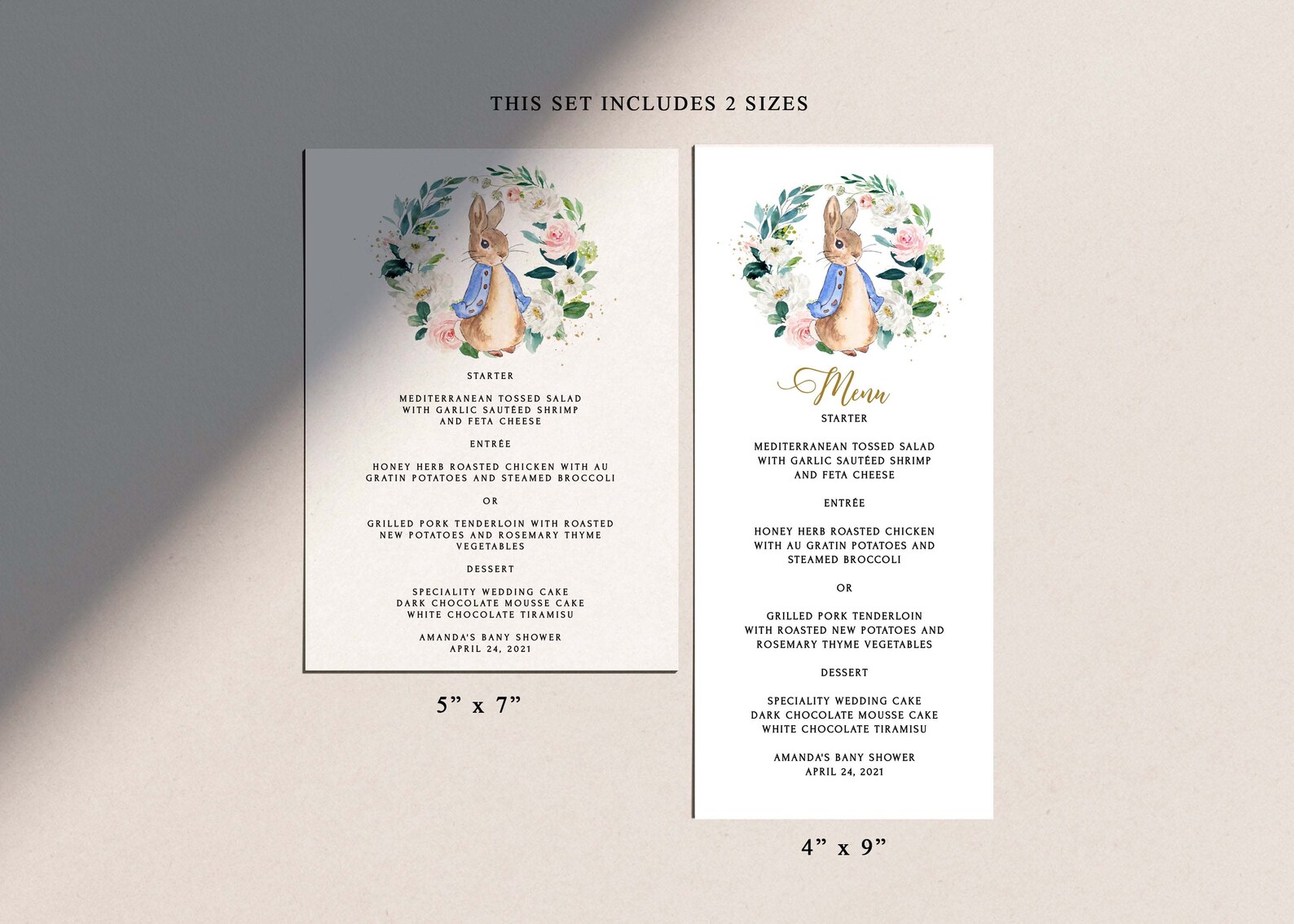 Peter Rabbit Menu Template Menu Card Template Baby Shower - Etsy