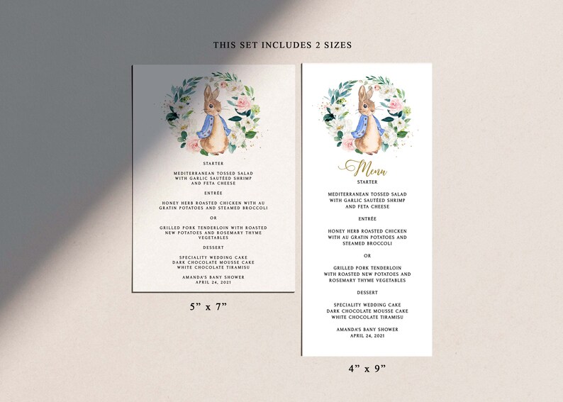 Peter Rabbit Menu Template Menu Card Template Baby Shower - Etsy