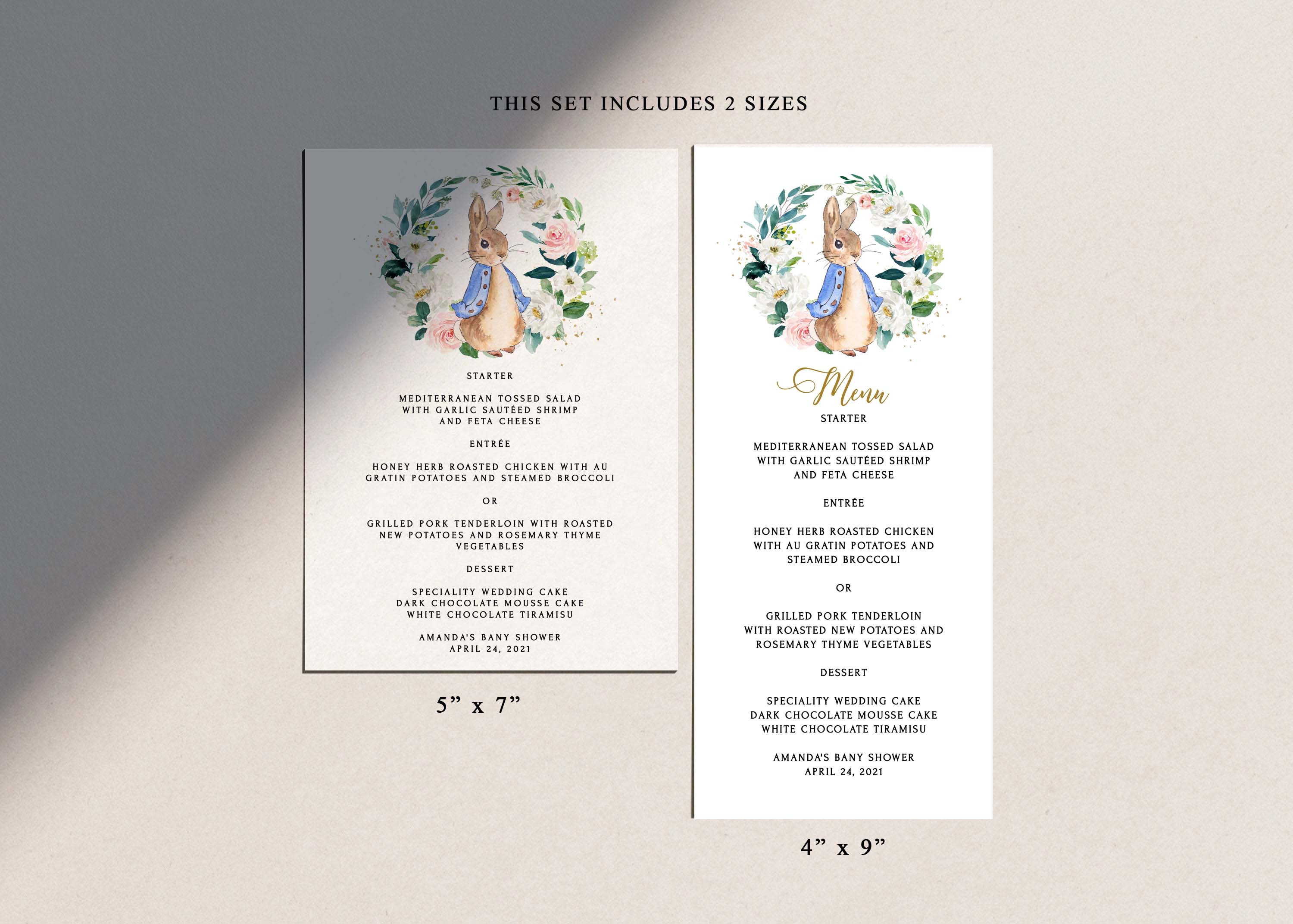 Peter Rabbit Menu Template, Menu Card Template, Baby Shower Menu ...