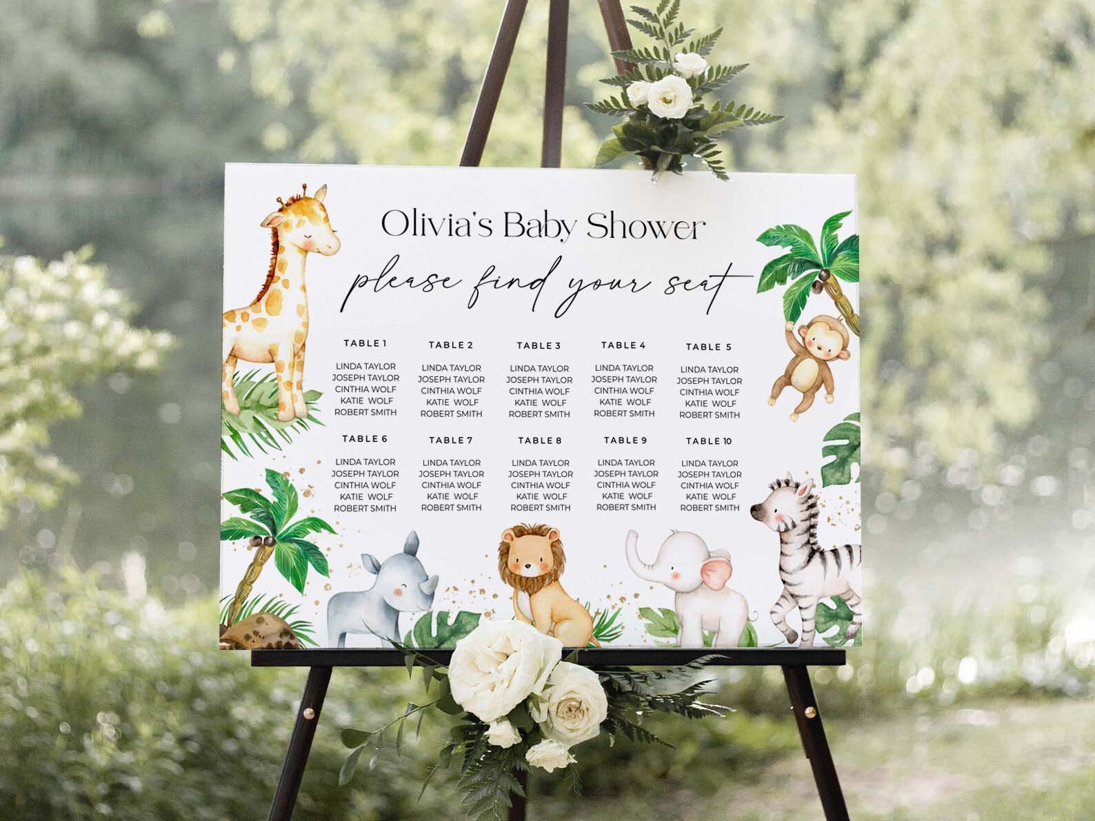 Safari Baby Shower Seating Chart: Jungle Animals, Editable Template - Etsy