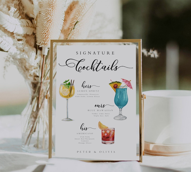Editable Signature Cocktail Sign: His, Hers, Ours (digital Download) - Etsy