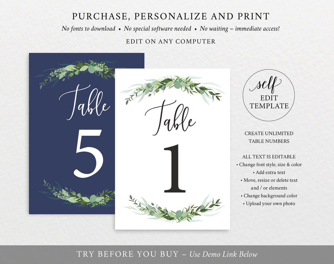 Table Number Template Editable Table Number Template 5x7 and - Etsy