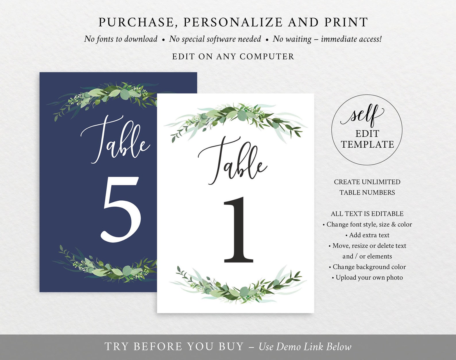 Table Number Template Editable Table Number Template 5x7 and | Etsy
