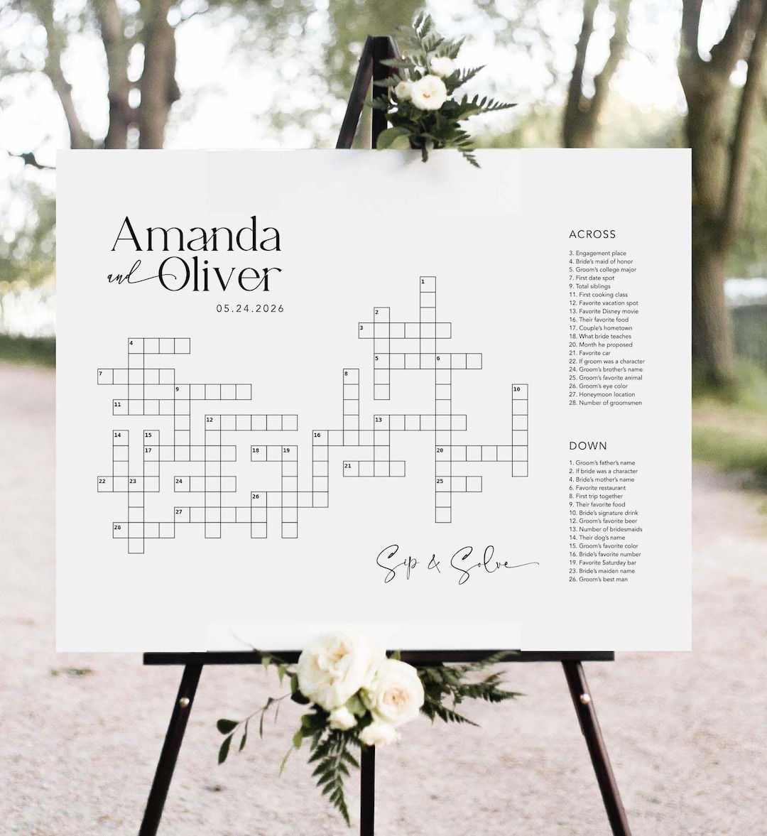 Sip and Solve Wedding Crossword Sign, Large Sip and Solve Puzzle ...
