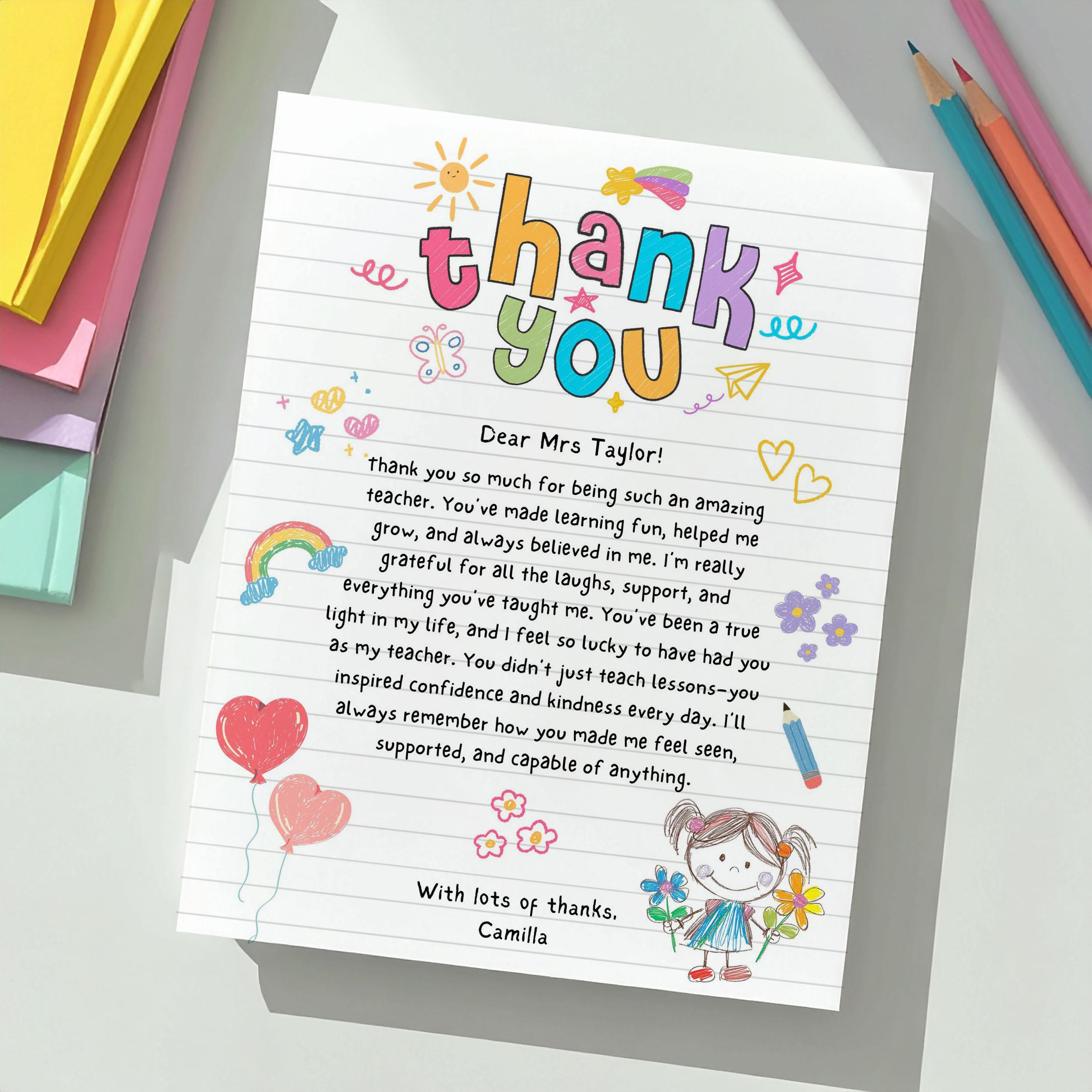 Editable Thank You Teacher Letter: Student Gift (A4, 8.5x11") - Etsy