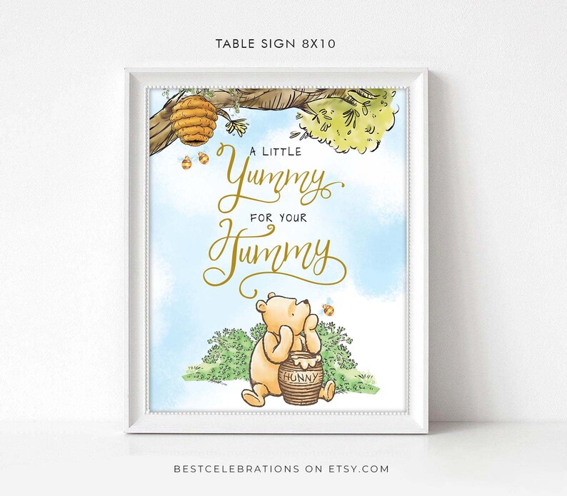 Winnie the Pooh Party Sign: Yummy Tummy Decor (8x10 Jpeg and PDF) - Etsy