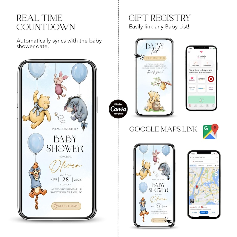 Winnie Pooh Balloon Bear Baby Shower Invitation Trackable RSVP Website ...