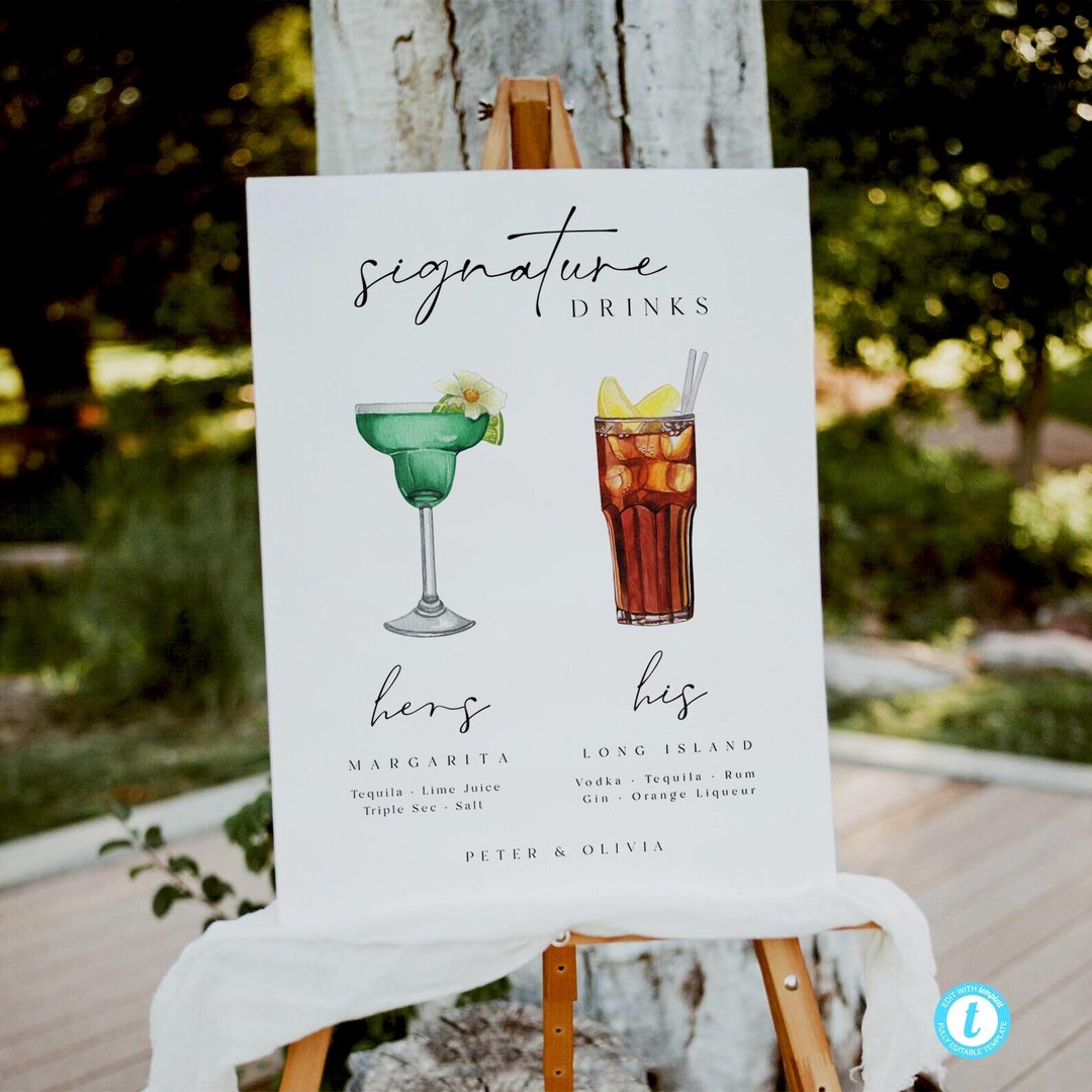 Wedding Signature Drink Sign , Printable Signature Cocktail Menu, His ...