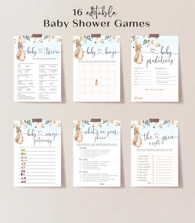 Peter Rabbit Baby Shower Games Gender Neutral Shower Game - Etsy