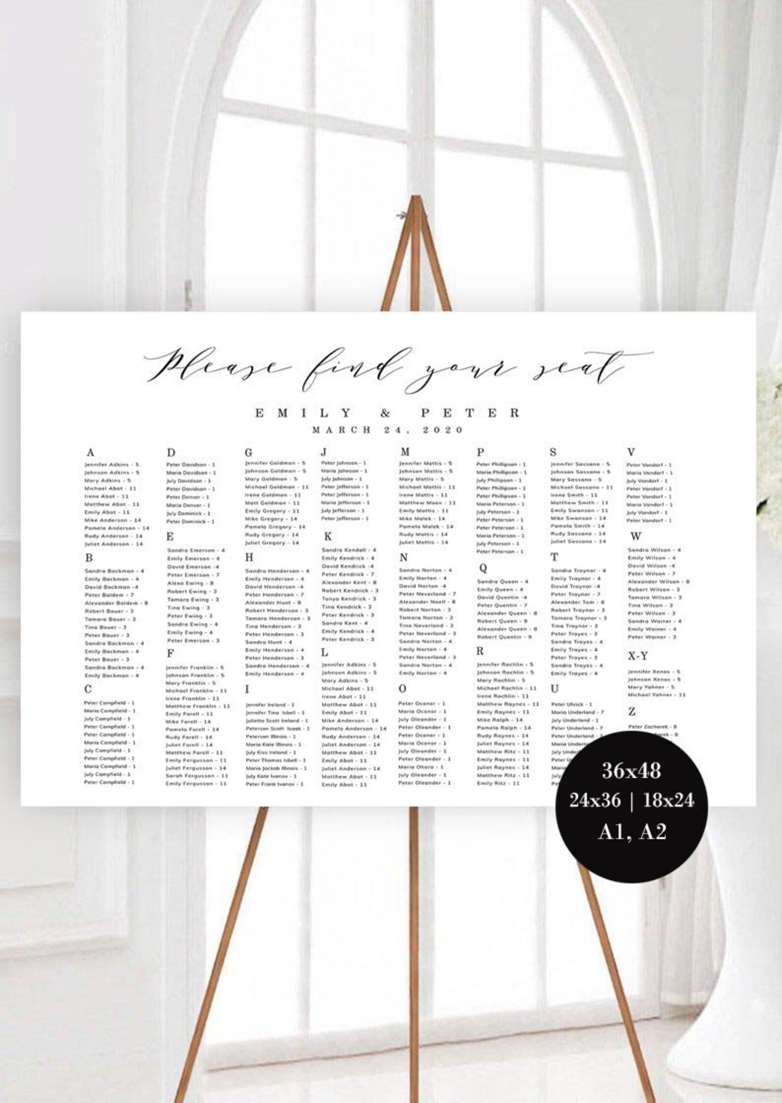 Elegant Seating Chart Template Seating Chart Wedding | Etsy