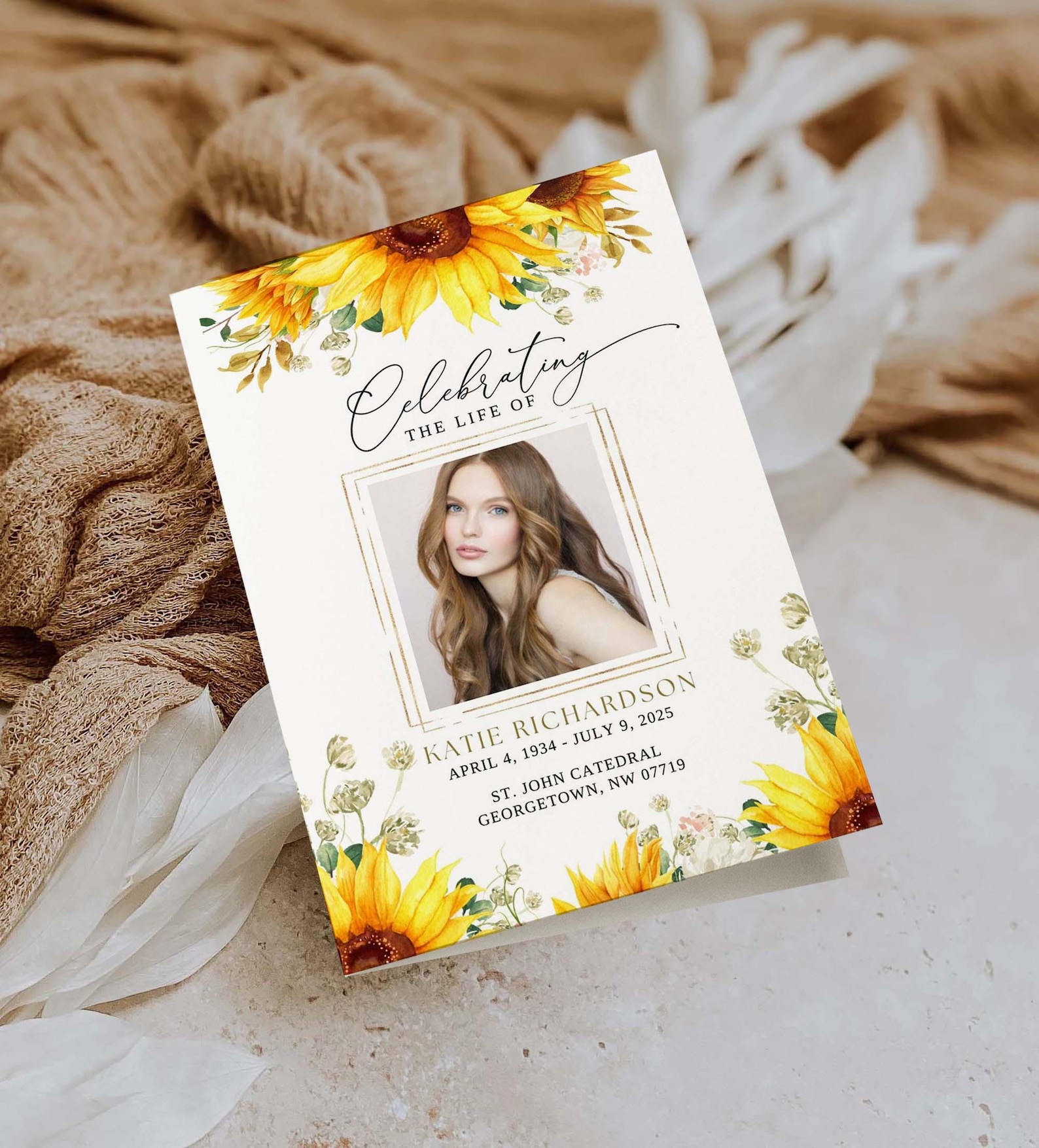 Sunflower Funeral Program Template: Celebration of Life (canva Editable ...