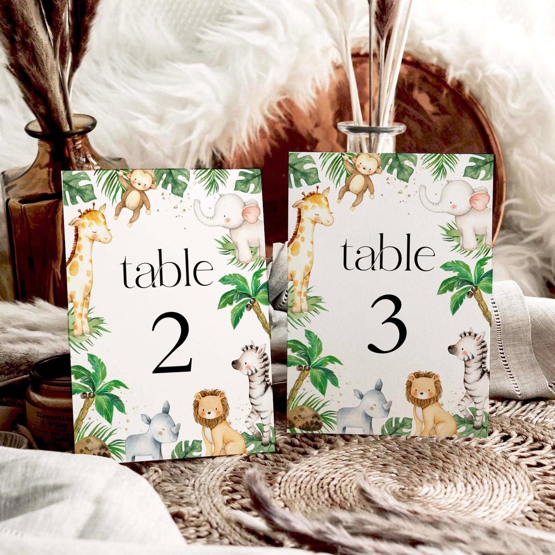 Safari Animals Table Number Template: Jungle Baby Shower (digital ...
