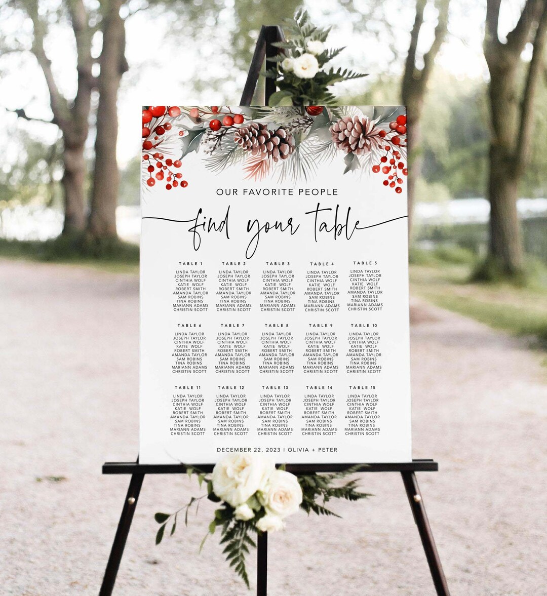 Christmas Seating Chart Poster, Holiday Wedding Seating Chart, Editable ...