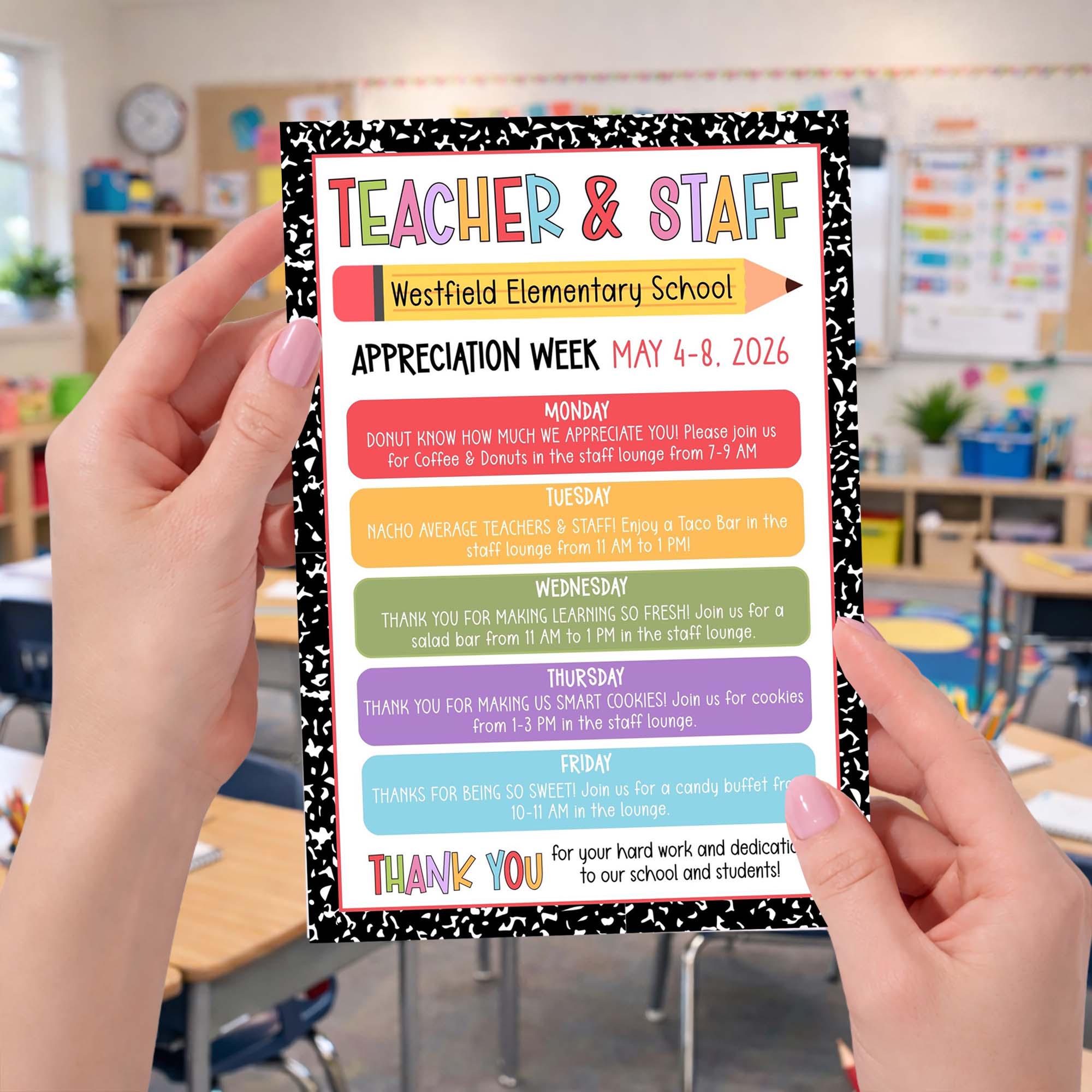 Teacher Appreciation Flyer Template, Printable Teacher & Staff ...