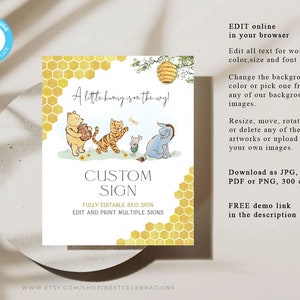 Classic Winnie the Pooh Editable Custom Sign Template, 8x10 Baby Shower ...