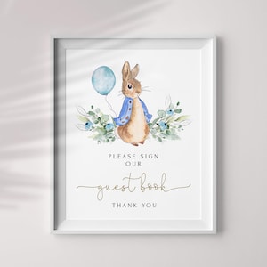 Peter Rabbit Guest Book Table Sign , Blue Peter Rabbit Sign , Party ...