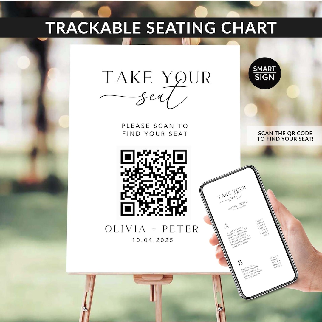 Seating Chart With QR Code Sign Template, Editable Wedding Alphabetical ...