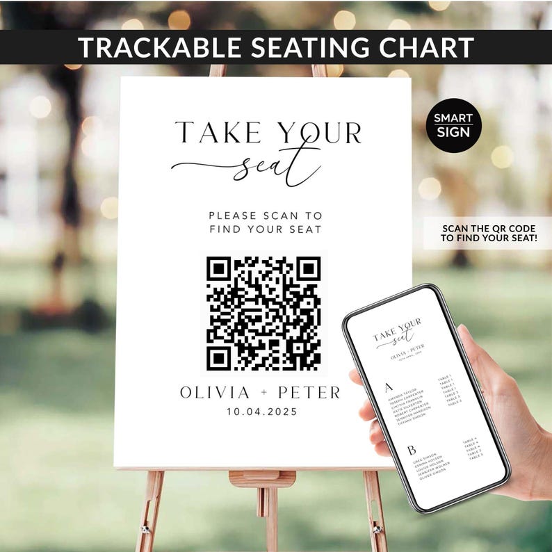 Seating Chart With QR Code Sign Template, Editable Wedding Alphabetical ...