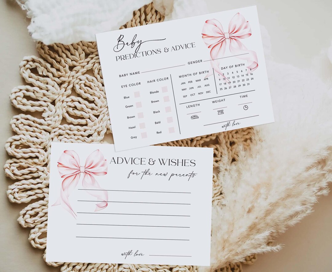 Pink Bow Baby Shower Predictions & Advice Card (canva Template) - Etsy