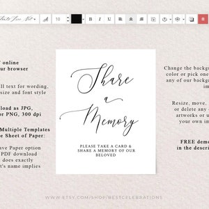 Funeral Share a Memory Sign & Cards, Photo Share A Memory Set Template ...