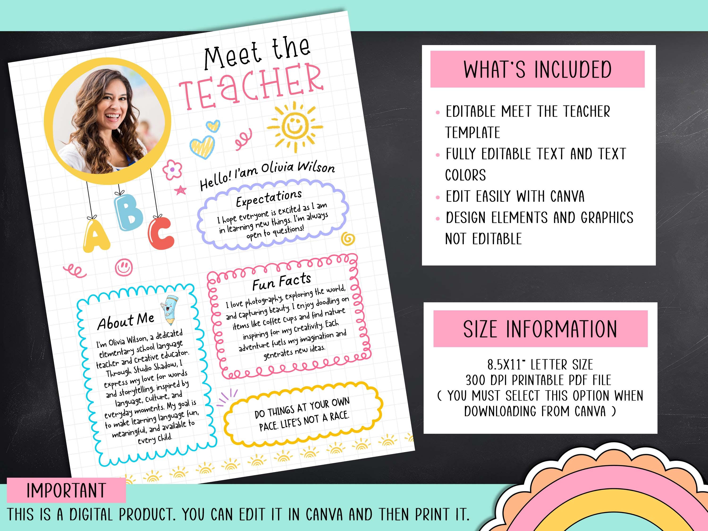 Editable Meet the Teacher Template: Back to School Teacher Intro (canva ...