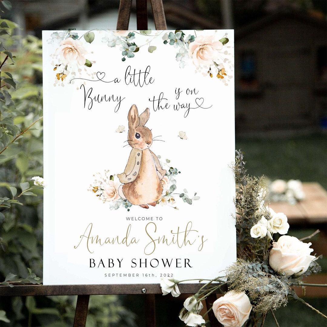 Peter Rabbit Gender Neutral Baby Shower Welcome Sign, Editable Baby ...