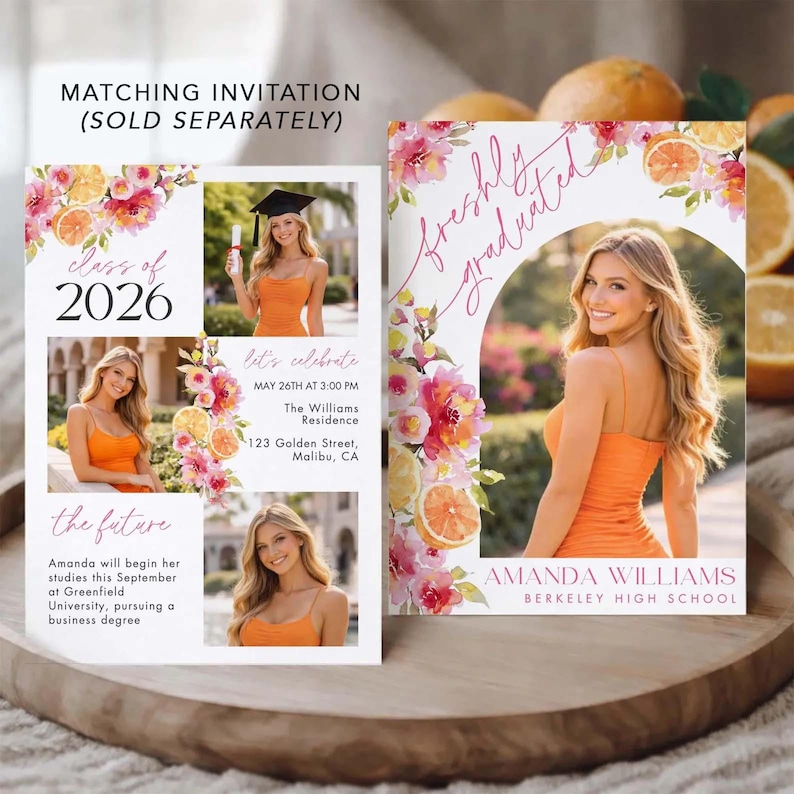 Graduation Photo Collage, Freshly Graduated Welcome Sign, Citrus Themed ...