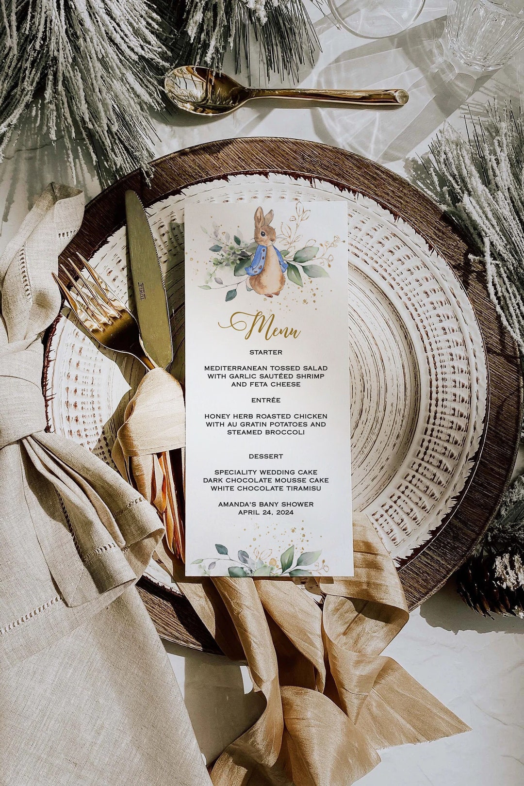 Peter Rabbit Menu Template, Menu Card Template, Baby Shower Menu ...