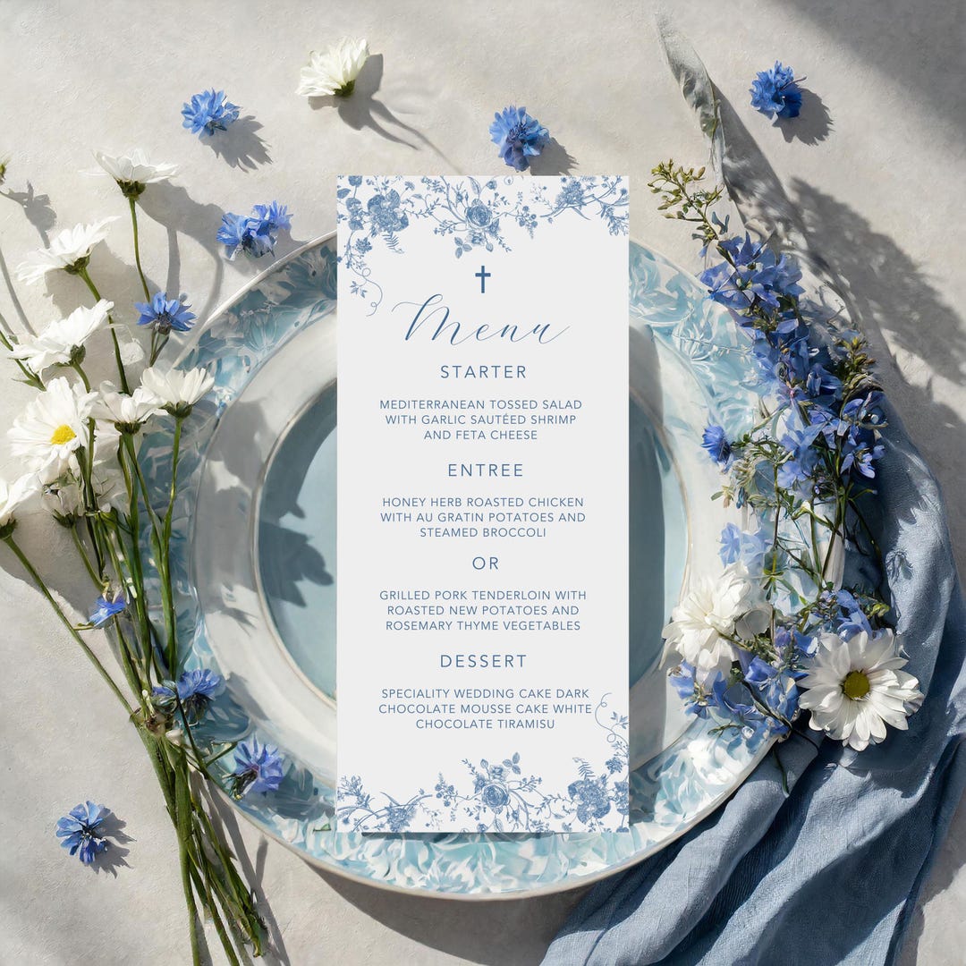 Floral Baptism Menu Editable Vintage Floral Christening Menu Card ...