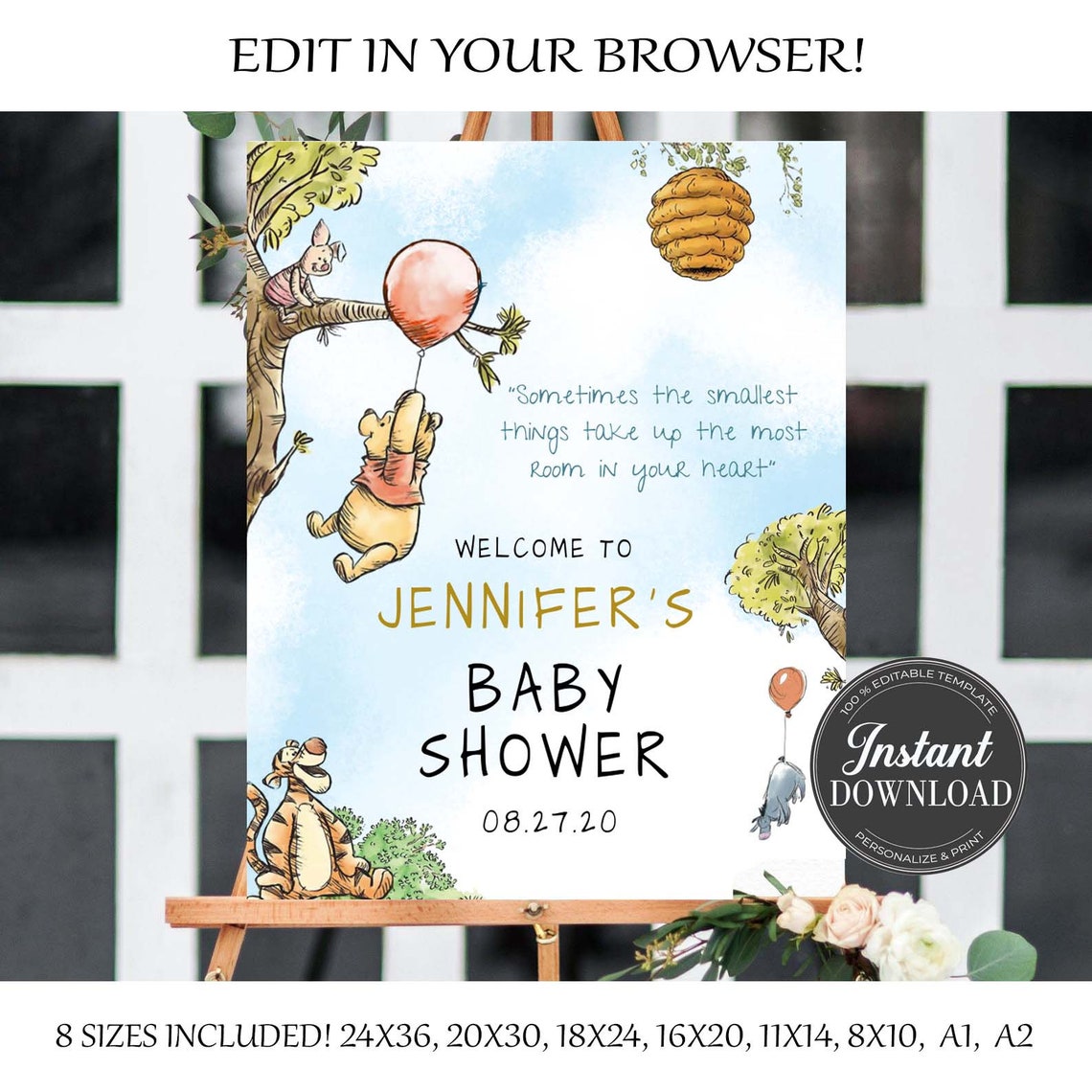 Winnie The Pooh Baby Shower Welcome Sign Classic Winnie The | Etsy