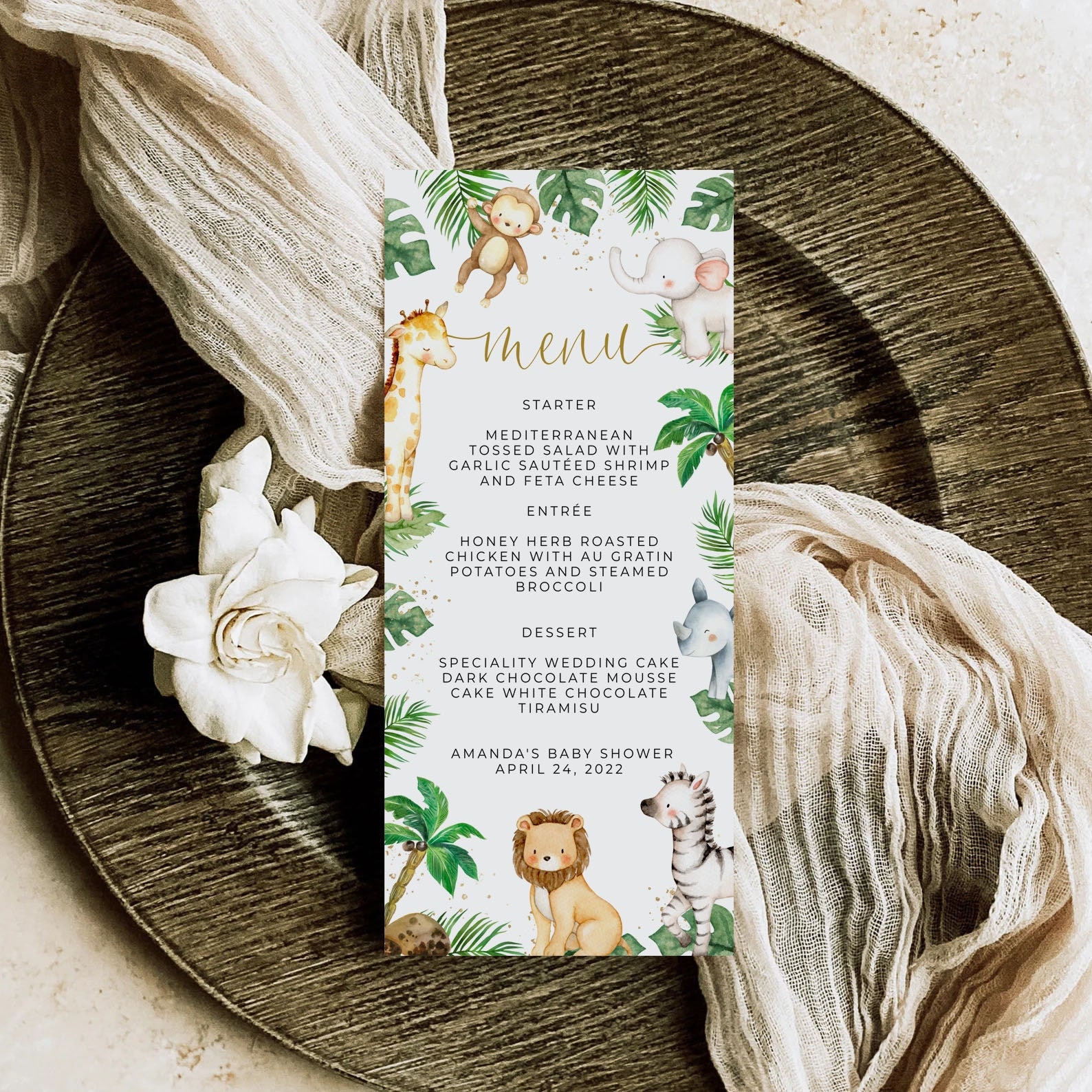 Editable Safari Animal Menu Card Template Birthday Menu Card - Etsy