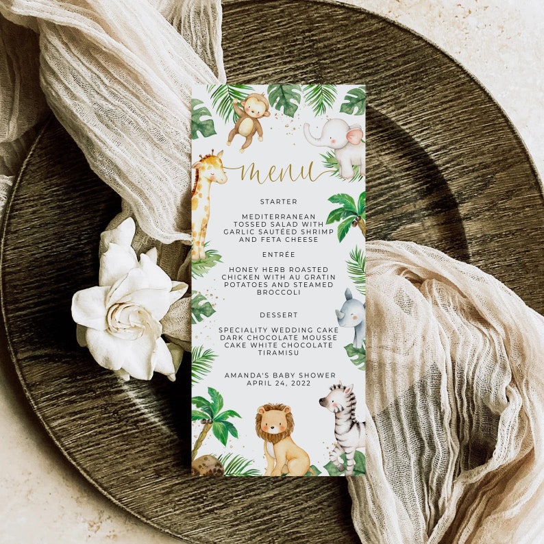 Editable Safari Animal Menu Card Template Birthday Menu Card - Etsy