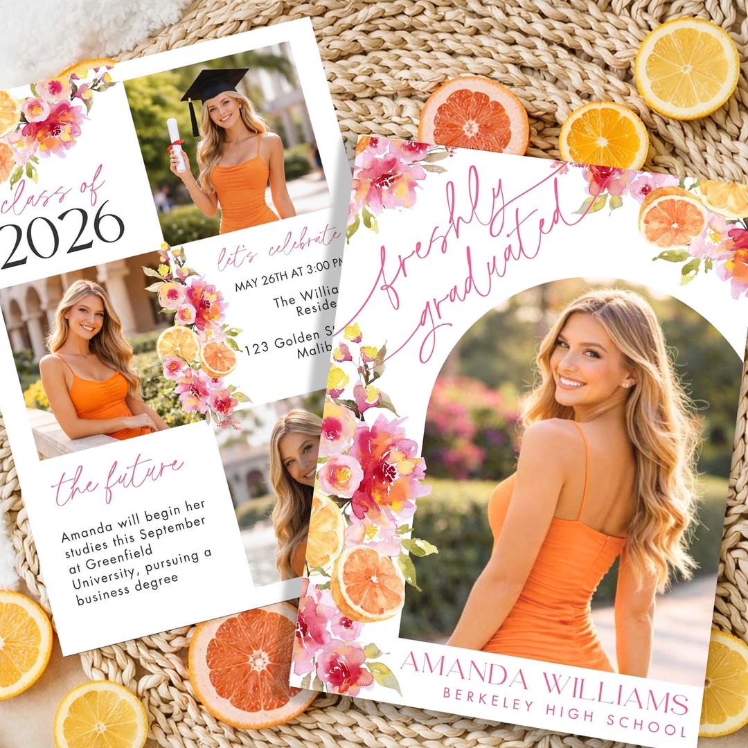 Freshly Graduated Invitation, Citrus Graduation Party Announcement ...