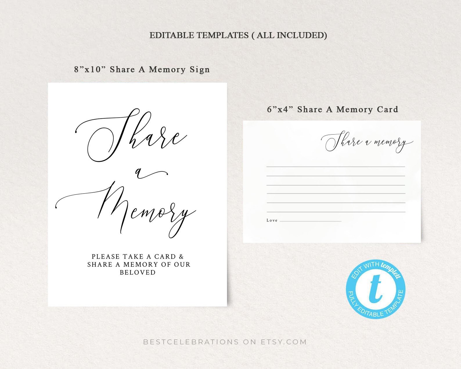Funeral Share a Memory Sign & Cards, Photo Share A Memory Set Template ...