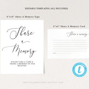 Funeral Share a Memory Sign & Cards, Photo Share A Memory Set Template ...